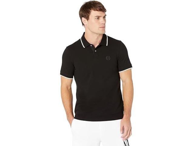 (取寄) アルマーニエクスチェンジ メンズ スリム フィット ピケ ロゴ ポロ Armani Exchange men Slim Fit Pique Logo Polo Black
