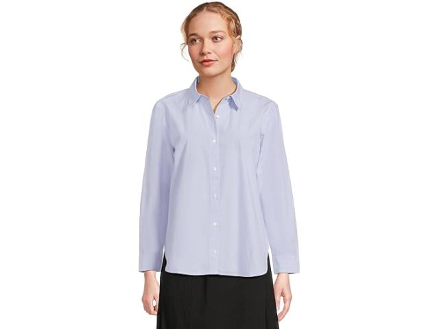 (取寄) アイリーン フィッシャー レディース ピティート ストライプド ポプリン クラシック カラー ロング シャツ Eileen Fisher women Petite Striped Poplin Classic Collar Long Shirt Myrtle