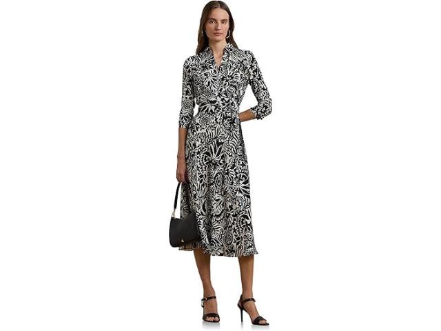 (取寄) ローレン ラルフローレン レディース フローラル クレープ ミディ ドレス Lauren Ralph Lauren women Floral Crepe Midi Dress Cream/Black