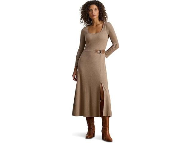 (取寄) ローレン ラルフローレン レディース バッキー-トリム リブ-ニット ミディ ドレス Lauren Ralph Lauren women Buckle-Trim Rib-Knit Midi Dress Adirondack Heather