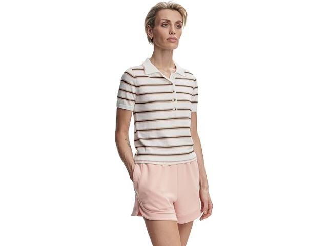 (取寄) バーリー レディース ボタン ネック ポロ Varley women Faustine Button Neck Polo White Pink Ivory Stripe