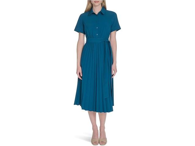 (取寄) カルバンクライン レディース コミューター プリーツ シャツ ドレス   women Commuter Pleated Shirt Dress Cypress