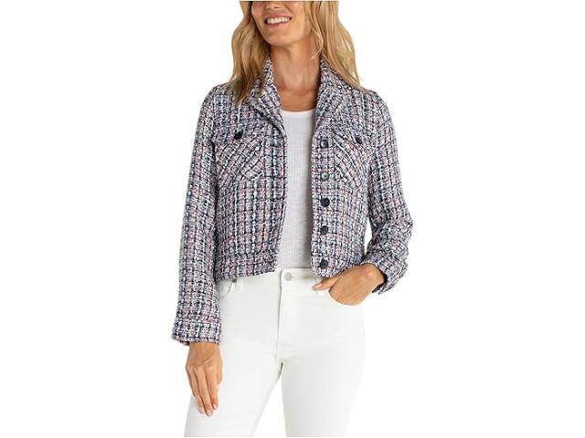 (取寄) リバプールロサンゼルス レディース ボタン フロント プレイド ジャケット Liverpool Los Angeles women Button Front Plaid Bloucle Jacket Navy Multi Plaid