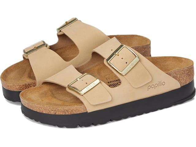 (取寄) ビルケンシュトック レディース パピリオ バイ アリゾナ プラットフォーム サンダル - ヌバック Birkenstock women Papillio by Arizona Platform Sandal - Nubuck Sandcastle
