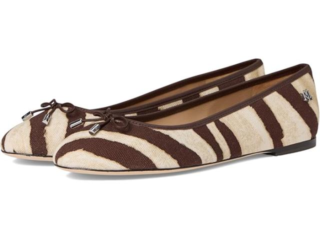 (取寄) ローレン ラルフローレン レディース ジェイナ ゼブラ-プリント キャンバス フラッツ Lauren Ralph Lauren women Jayna Zebra-print Canvas Flats Zebra/Dark Hickory