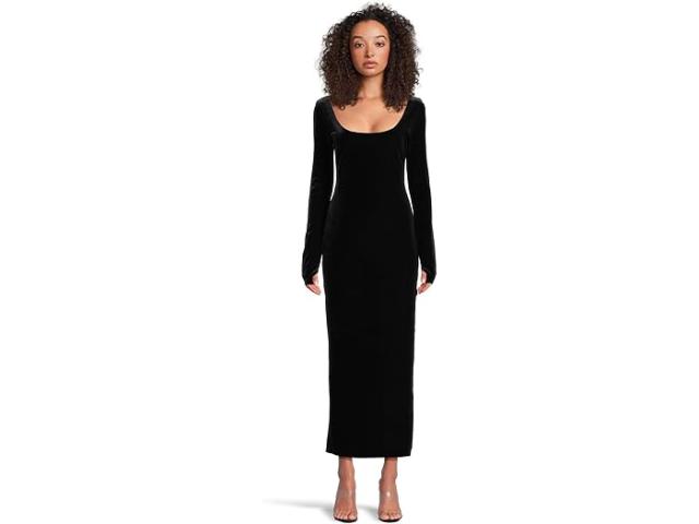 (取寄) ノーマ カマリ レディース ロング スリーブ ディープ スクープ ネック サイド スリット ガウン Norma Kamali women Long Sleeve Deep Scoop Neck Side Slit Gown Black 1