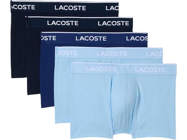 (取寄) ラコステ メンズ 5-パック ロゴ トランクス Lacoste men 5-pack Logo Trunks Light Blue/Navy Blue/Black