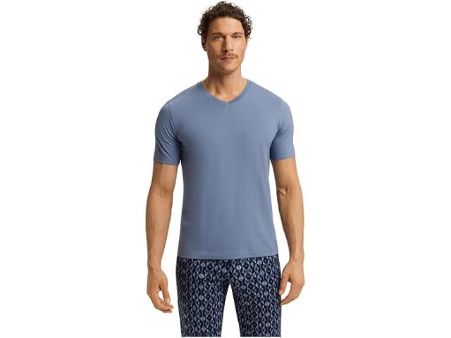 (取寄) ハンロ メンズ リビング ショート スリーブ V- ネック シャツ Hanro men Living Short Sleeve V- Neck Shirt Dusky Aqua