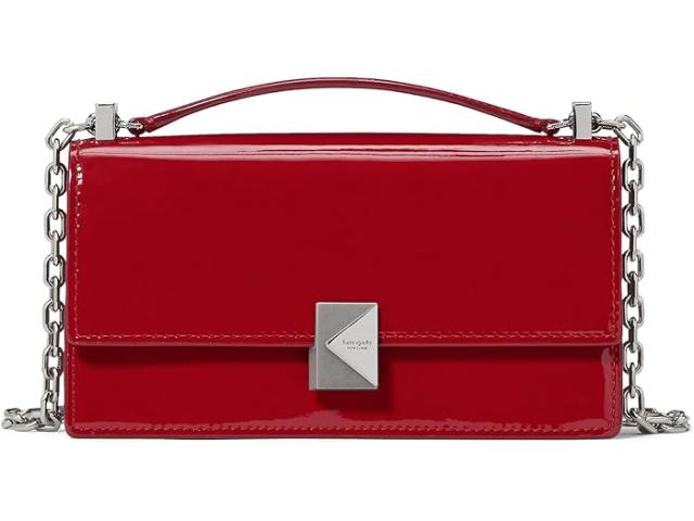 (取寄) ケイトスペード レディース デコ パテント レザー ミニ フラップ チェイン クロスボディ Kate Spade New York women Deco Patent Leather Mini Flap Chain Crossbody Dark Scarlet