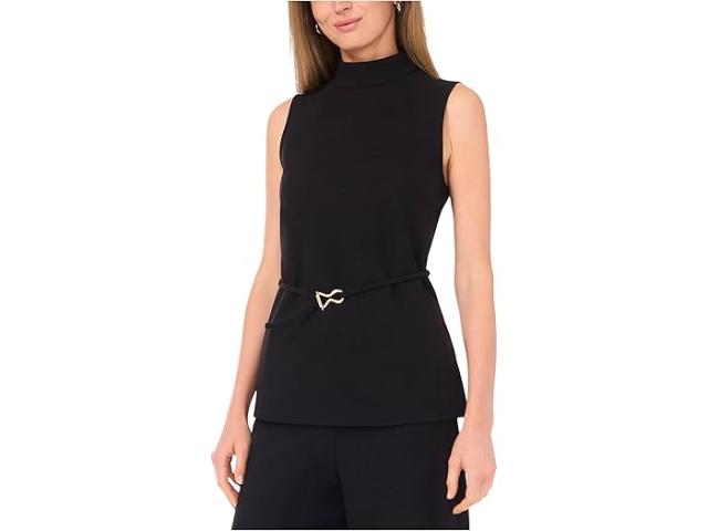 (取寄) ヴィンスカムート レディース モック ネック スリーブレス トップ ウィズ タイ Vince Camuto women Mock Neck Sleeveless Top with Tie Rich Black