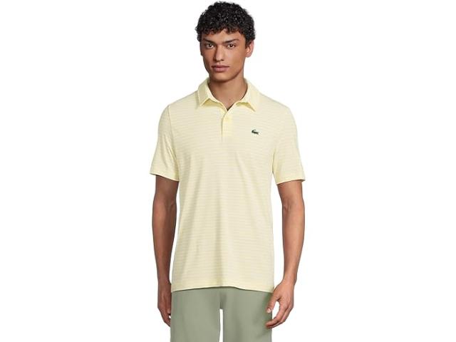(取寄) ラコステ メンズ ウルトラ ドライ アンチ-UV ストライプド ゴルフ ポロ シャツ Lacoste men Ultra Dry Anti-uv Striped Golf Polo Shirt White/Yellow