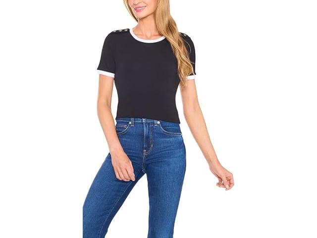 (取寄) シーシー レディース クレスト ボタン ディテール ベイビー ティー CeCe women Crest Button Detail Baby Tee Rich Black