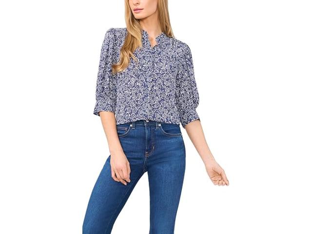 (取寄) シーシー レディース オープン カラー ショート スリーブ トップ ウィズ ヒドゥン プラケット CeCe women Open Collar Short Sleeve Top with Hidden Placket Ocean Blue