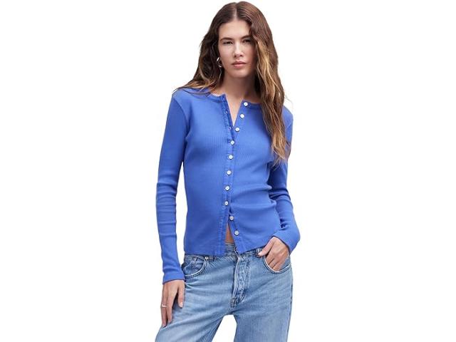 (取寄) メイドウェル レディース ロング スリーブ リブド カーディガン Madewell women Long Sleeve Ribbed Cardigan Delphinium Blue