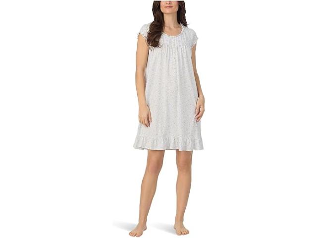(取寄) アイリーン ウエスト レディース コットン ニット キャップ スリーブ ショート ナイトガウン Eileen West women Cotton Knit Cap Sleeve Short Nightgown White Ground Petite Floral