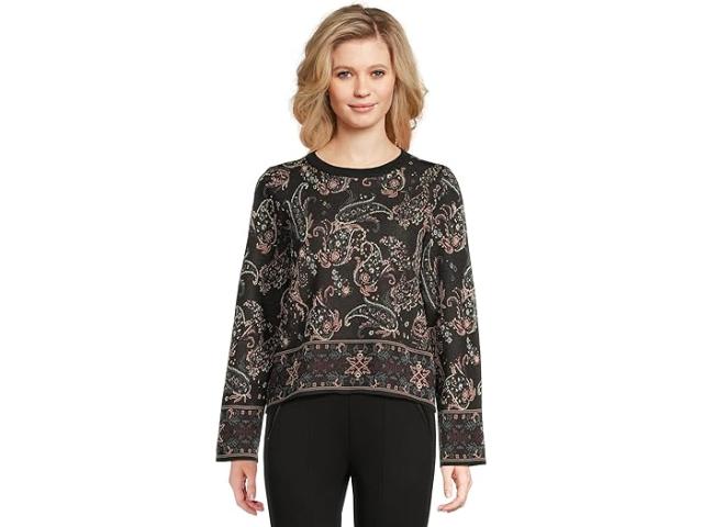 (取寄) ヴィンスカムート レディース フェスティバル ペイズリー クルー ネック セーター Vince Camuto women Festival Paisley Crew Neck Sweater Rich Black