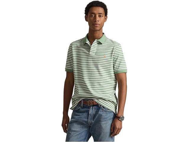 (取寄) ラルフローレン メンズ クラシック フィット ストライプド メッシュ ポロ シャツ Polo Ralph Lauren men Classic Fit Striped Mesh Polo Shirt Outback Green/White