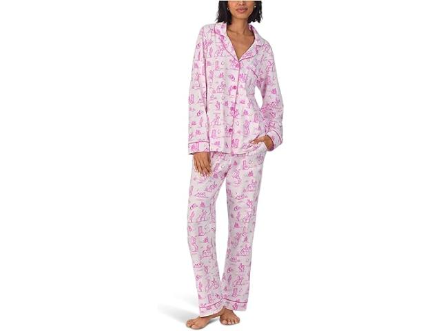 (取寄) ベッドヘッドパジャマズ レディース コットン ニット ロング スリーブ ノッチ カラー Pj セット Bedhead PJs women Cotton Knit Long Sleeve Notch Collar Pj Set Cowgirl Toile