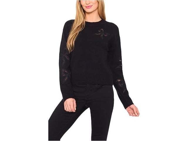 (取寄) シーシー レディース レース ボウ クルー ネック セーター CeCe women Lace Bow Crew Neck Sweater Rich Black