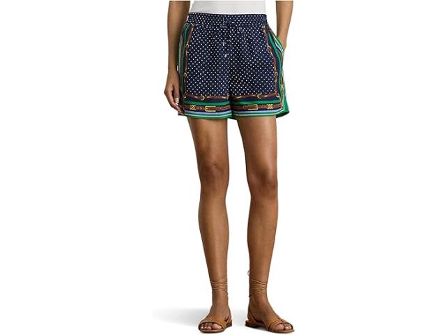 (取寄) ローレン ラルフローレン レディース ベルティング-プリント アンド ポルカ-ドット ドローコード ショーツ Lauren Ralph Lauren women Belting-Print & Polka-Dot Drawcord Shorts Blue Multi
