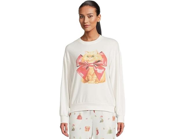 (取寄) ピー ジェイ サルベージ レディース フィーライン フェスティアル クルーネック トップ P.J. Salvage women Feline Festive Crewneck Top Ivory Cats