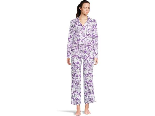 (取寄) カレン ノイバーガー レディース ピティート ペイズリー フュージョン ロング スリーブ パジャマ セット ウィズ サテン デティール Karen Neuburger women Petite Paisley Fusion Long Sleeve Pajama Set with Satin Details Floral Paisley