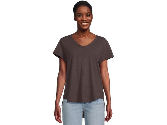 (取寄) モッドオードック レディース V-ネック ショート スリーブ ティー ウィズ カーブ ヘム Mod-o-doc women V-neck Short Sleeve Tee With Curved Hem Washed Ebony