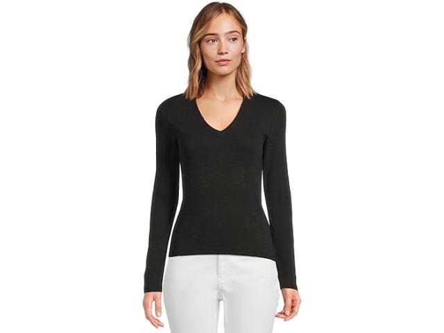 (取寄) リラ P レディース リブ スラブ ロング スリーブ V-ネック Lilla P women Rib Slub Long Sleeve V-Neck Black