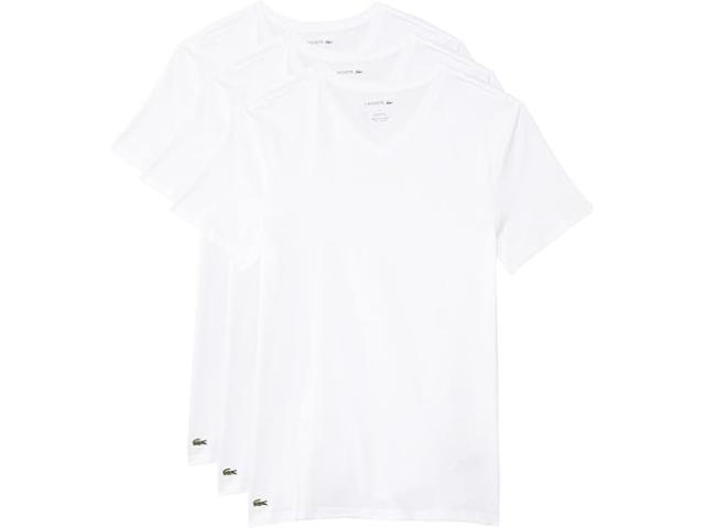 (取寄) ラコステ メンズ 100パーセント コットン スリム フィット V-ネック Tシャツ 3-パック Lacoste men 100% Cotton Slim Fit V-neck T-shirt 3-pack White