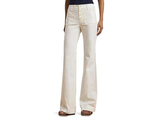 (取寄) ローレン ラルフローレン レディース ストレッチ コットン キャンバス ワイド-レッグ パンツ Lauren Ralph Lauren women Stretch Cotton Canvas Wide-leg Pants White