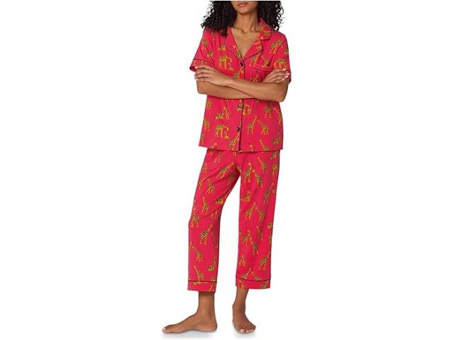 (取寄) ベッドヘッドパジャマズ レディース ショート スリーブ コットン ニット クロップド パジャマ セット Bedhead PJs women Short Sleeve Cotton Knit Cropped Pajama Set Giraffes In Love