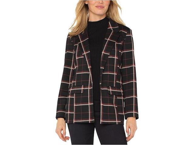 (取寄) リバプールロサンゼルス レディース タッタソール プレイド ニット ジャカード ボーイフレンズ ブレーザー Liverpool Los Angeles women Tattersall Plaid Knit Jacquard Boyfriend Blazer Black/Red Tattersall Plaid