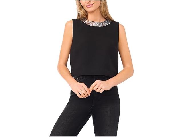 (取寄) シーシー レディース スリーブレス シークイン パイエット トリム トップ CeCe women Sleeveless Sequin Paillette Trim Top Rich Black
