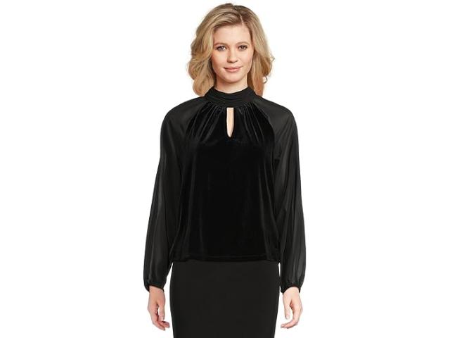 (取寄) ヴィンスカムート レディース モック ネック トップ ウィズ ロング スリーブ Vince Camuto women Mock Neck Top with Long Sleeve Rich Black