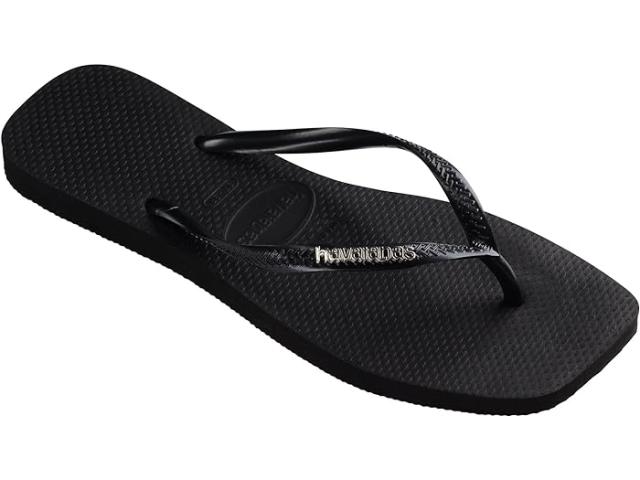 (取寄) ハワイアナス レディース スリム スクエア ロゴ メタリック フリップ フロップ Havaianas women Havaianas Slim Square Logo llic Flip-Flop Black/Silver