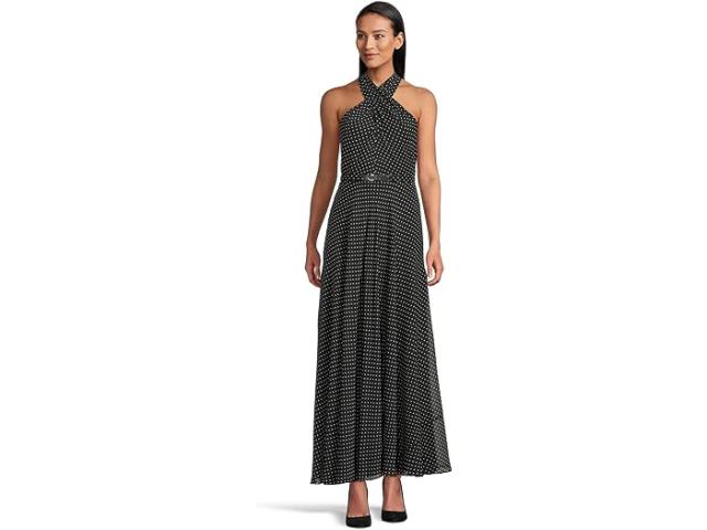 (取寄) ローレン ラルフローレン レディース ポルカ ドット ベルテッド ジョーゼット ホルター ガウン Lauren Ralph Lauren women Polka Dot Belted ette Halter Gown Black/Cream