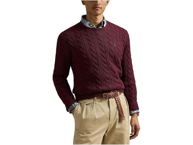 (取寄) ラルフローレン メンズ ケーブルニット コットン セーター Polo Ralph Lauren men Cable-Knit Cotton Sweater Mulberry Jam Heather
