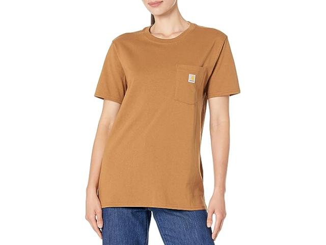 (取寄) カーハート レディース WK87 ワークウェア ポケット ショート スリーブ Tシャツ Carhartt women WK87 Workwear Pocket Short Sleeve T-Shirt Carhartt Brown