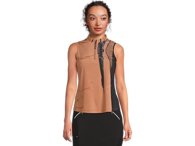 (取寄) ジェイミー サドック レディース キャンバス マシェ プリント スリーブレス ポロ Jamie Sadock women Canvas Mache Print Sleeveless Polo Ginger