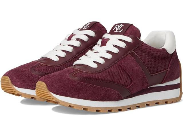 (取寄) ローレン ラルフローレン レディース ダニー パフォレイティット スエード スニーカー Lauren Ralph Lauren women Dani Perforated Suede Sneakers Dark Garnet/Dark Garnet/ White