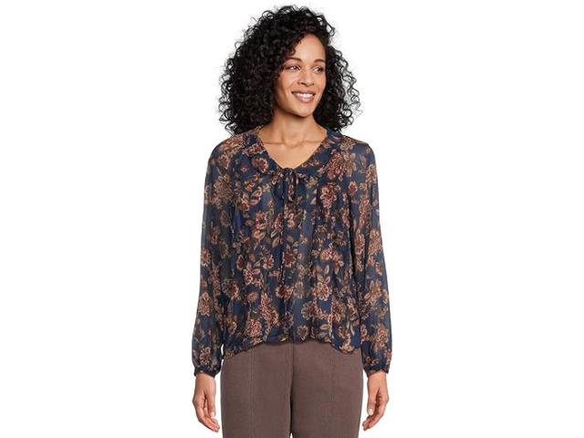 (取寄) ヴィンスカムート レディース ロング スリーブ V-ネック ウィズ センターフロント ラッフル Vince Camuto women Long Sleeve V-Neck with Centerfront Ruffle Deep Sky