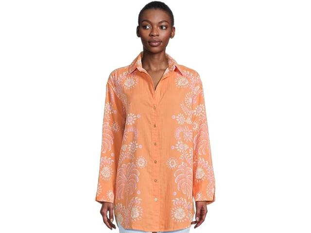 (取寄) リリー ピュリッツァー レディース クウィットニー ロング-スローブ カバー Lilly Pulitzer women Kwitney Long-Sleeve Cover Papaya Breezy Palm Engineered Coverup