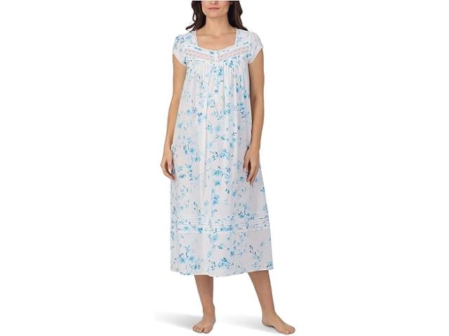 (取寄) アイリーン ウエスト レディース バレエ キャップ スリーブ ナイトガウン Eileen West women Ballet Cap Sleeve Nightgown White Ground Aqua Floral