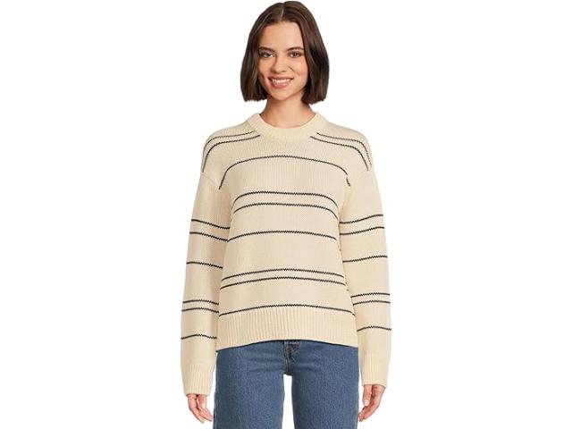 (取寄) ヴィンス レディース ベアリアゲイティド ストライプ クルー ネック Vince women Variegated Stripe Crew Neck Oat Shell/Navy