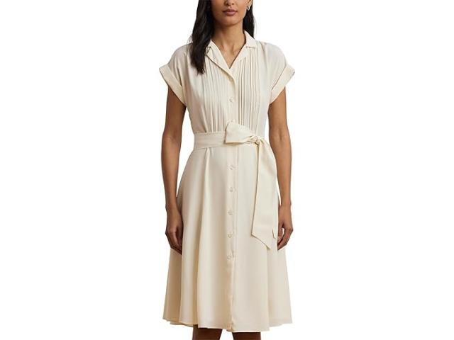 (取寄) ローレン ラルフローレン レディース ベルテッド クレープ ピンタックド シャツドレス Lauren Ralph Lauren women Belted Crepe Pintucked Shirtdress Mascarpone Cream