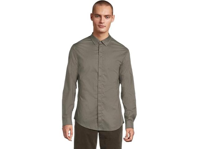 (取寄) アルマーニエクスチェンジ メンズ スリム フィット オール オーバー プリント ストレッチ コットン ボタン ダウン Armani Exchange men Slim Fit All Over Print Stretch Cotton Button Down Sage Diamond Pattern