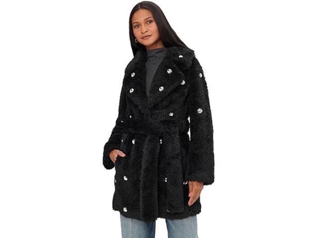 (取寄) アヴェックレフィー レディース エンベリッシュ フォー ファー ベルテッド コート Avec Les Filles women Embellished Faux Fur Belted Coat Black/Silver Studded
