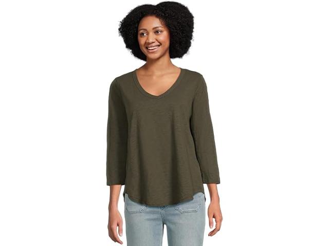 (取寄) モッドオードック レディース 3/4 スリーブ V-ネック ティー ウィズ カーブ ヘム Mod-o-doc women 3/4 Sleeve V-Neck Tee with Curved Hem Elm Green