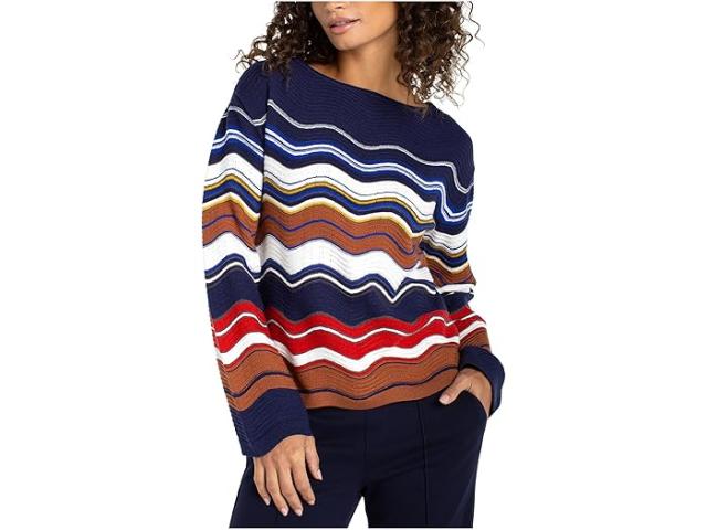 (取寄) リバプールロサンゼルス レディース ロング スリーブ ボート ネック スカルプ ヘム セーター Liverpool Los Angeles women Long Sleeve Boat Neck Scallop Hem Sweater Navy/Brown/Multi Stripe