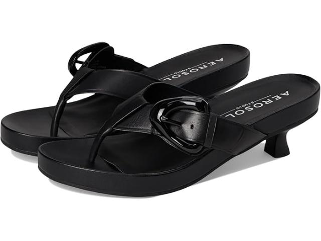 (取寄) エアロソールズ レディース カルバン Aerosoles women  Black Leather With Black Enamel Heel